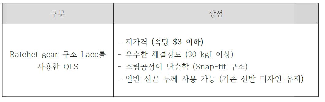 [보고서]체결성 및 피팅감 극대화를 위해 Ratchet gear lace, snap fit 기술을 탑재한 QLS(Quick ...